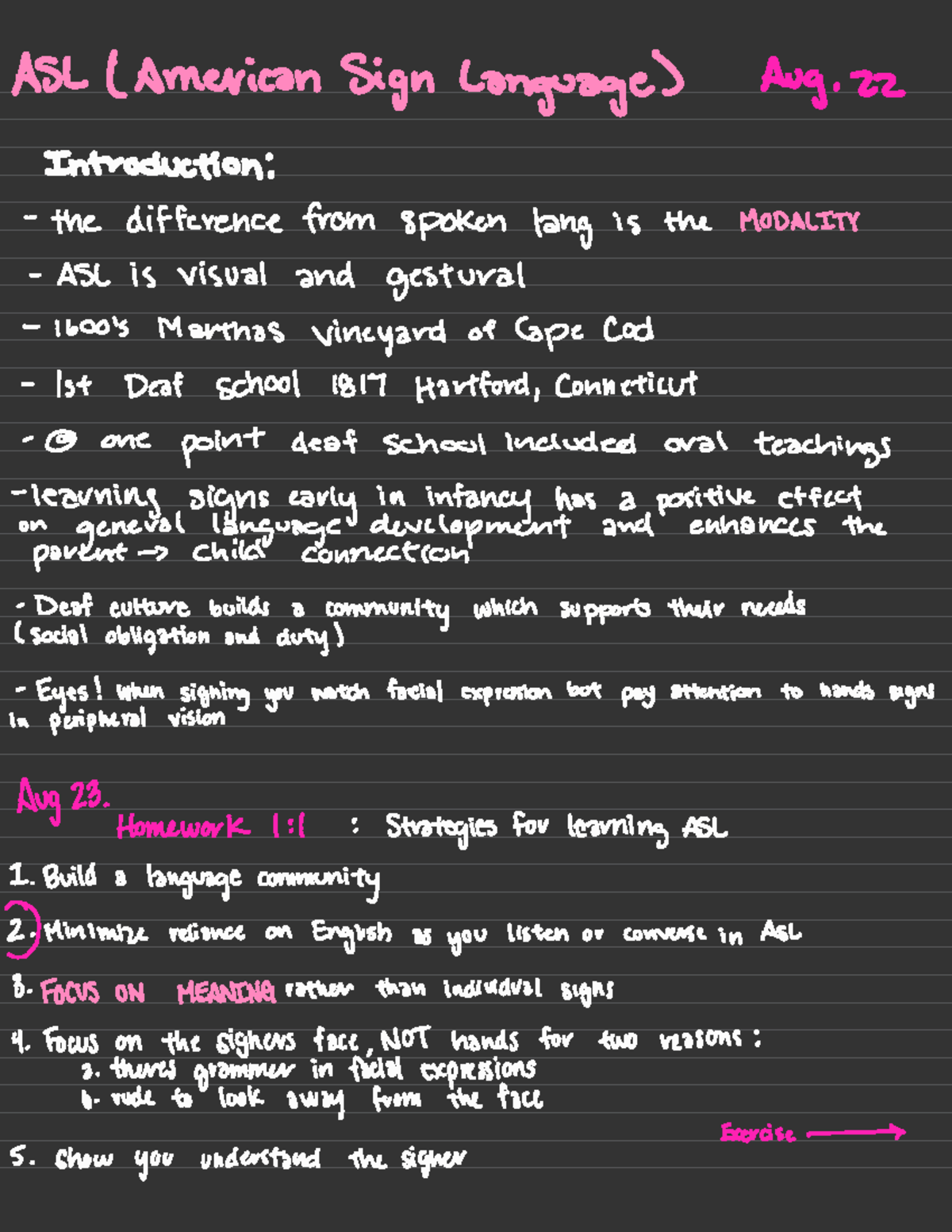 ASL section 1 and 2 - ASL ( American Sign Language ) Aug . 22 ...