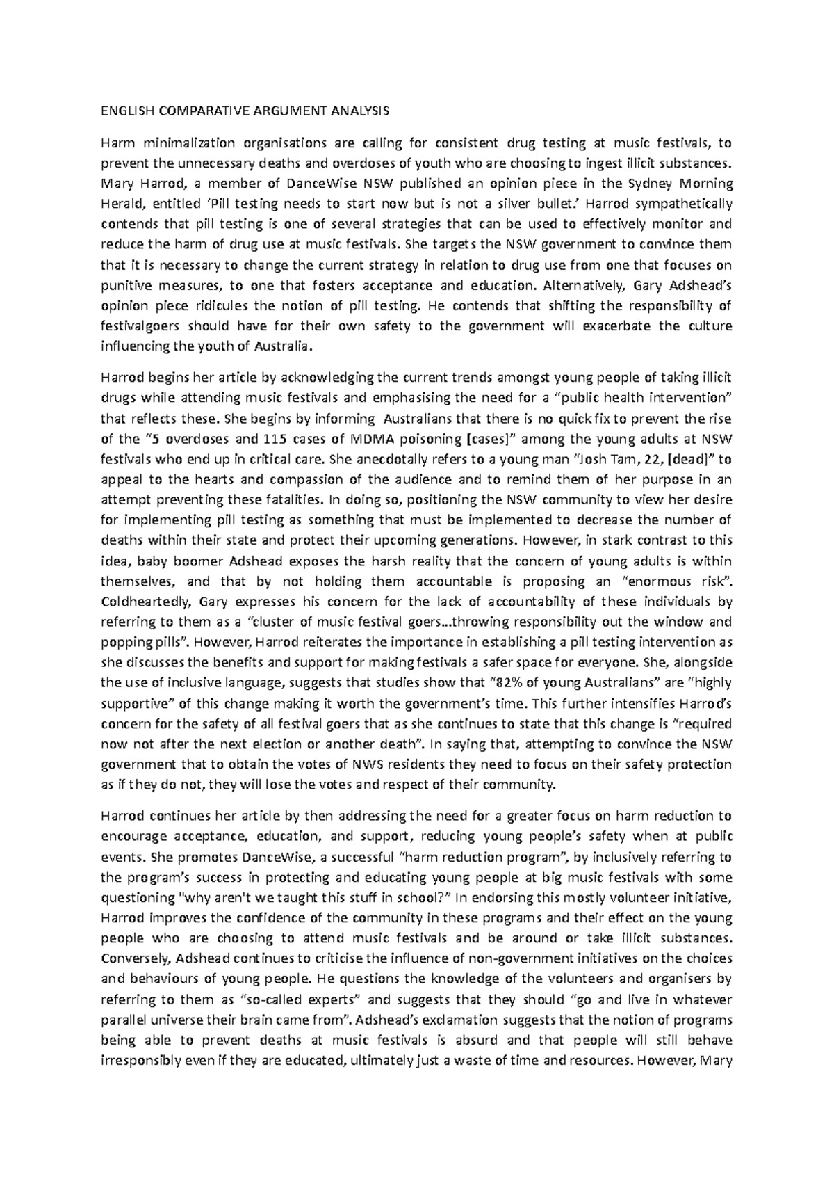 English Comparative Argument Analysis Samples - ENGLISH COMPARATIVE ...