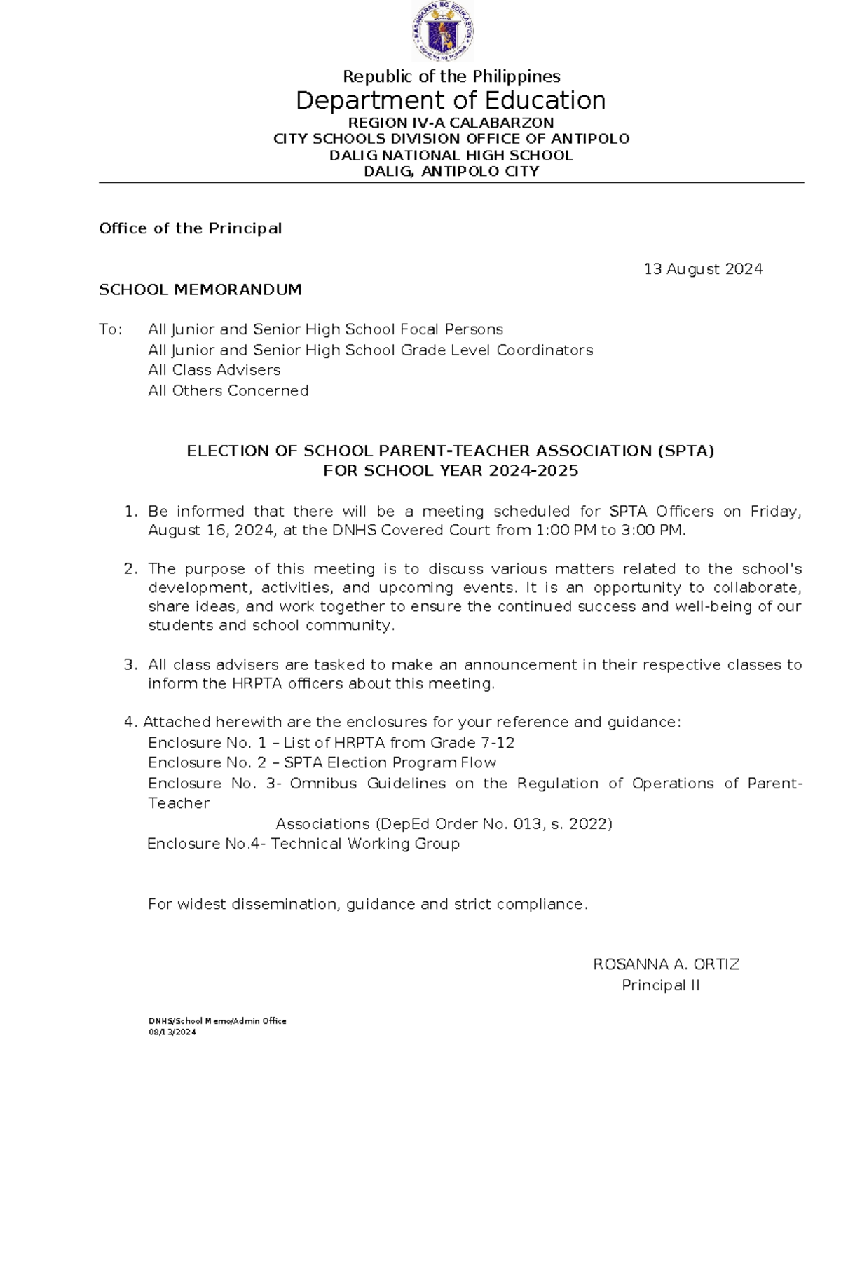 SPTA Memorandum - notes on this subject - Department of Education ...