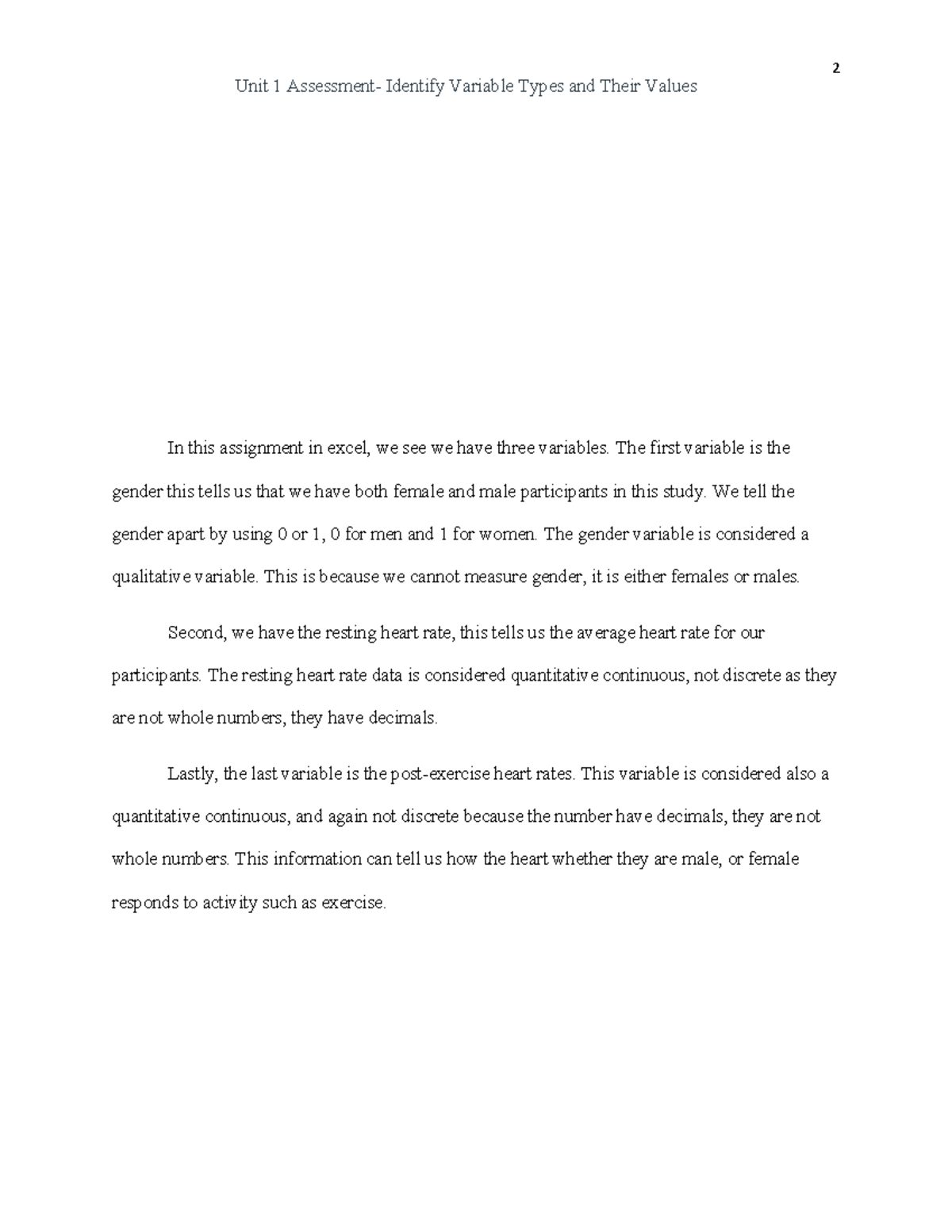 Unit1Assignment - unit 1 assignment - Unit 1 Assessment- Identify Variable Types and Their ...