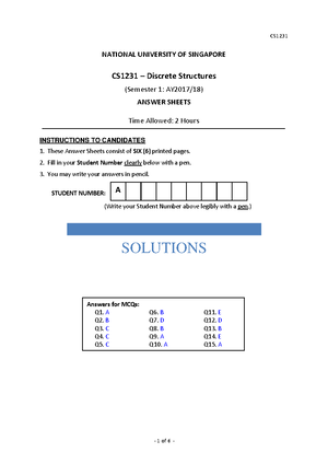 CS1231S 21/22 Sem1 Final Answer - CS1231S — DISCRETE STRUCTURES ANSWER ...