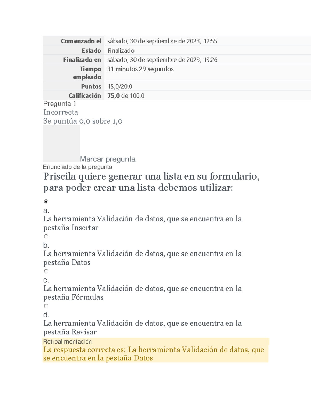 Prueba de Excel - Comenzado el s·bado, 30 de septiembre de 2023, 12 ...