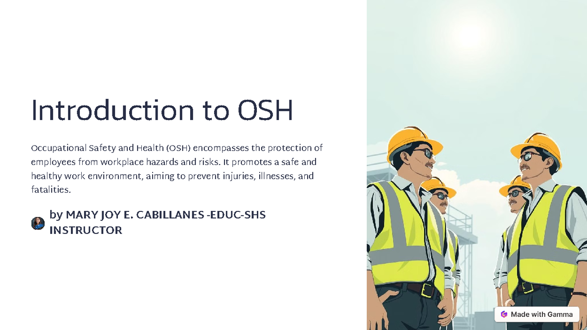 Introduction-to-OSH - rytu - Introduction to OSH Occupational Safety ...
