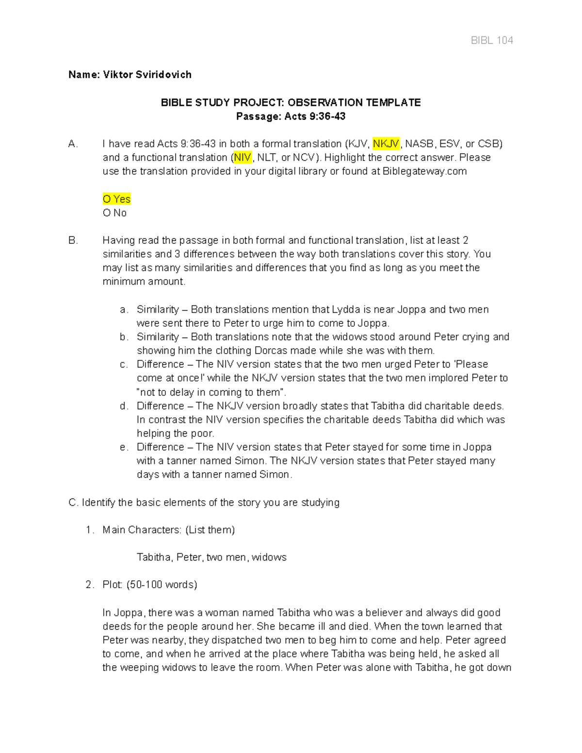 BIBL 104 Project Observation - Name: Viktor Sviridovich BIBLE STUDY ...