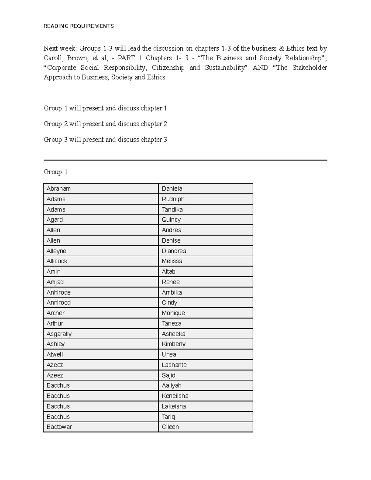 Essential Reading - Extra class notes - Next week: Groups 1-3 will lead ...