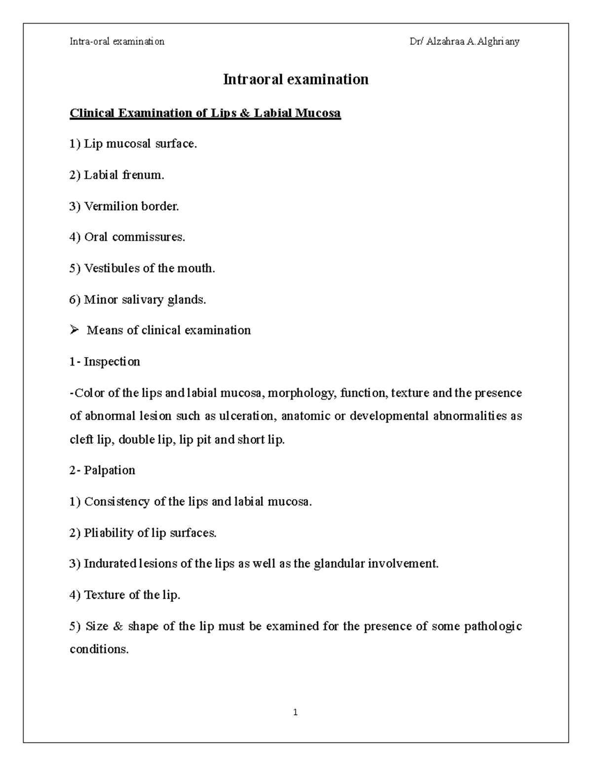 Intraoral examination - Intraoral examination Clinical Examination of ...