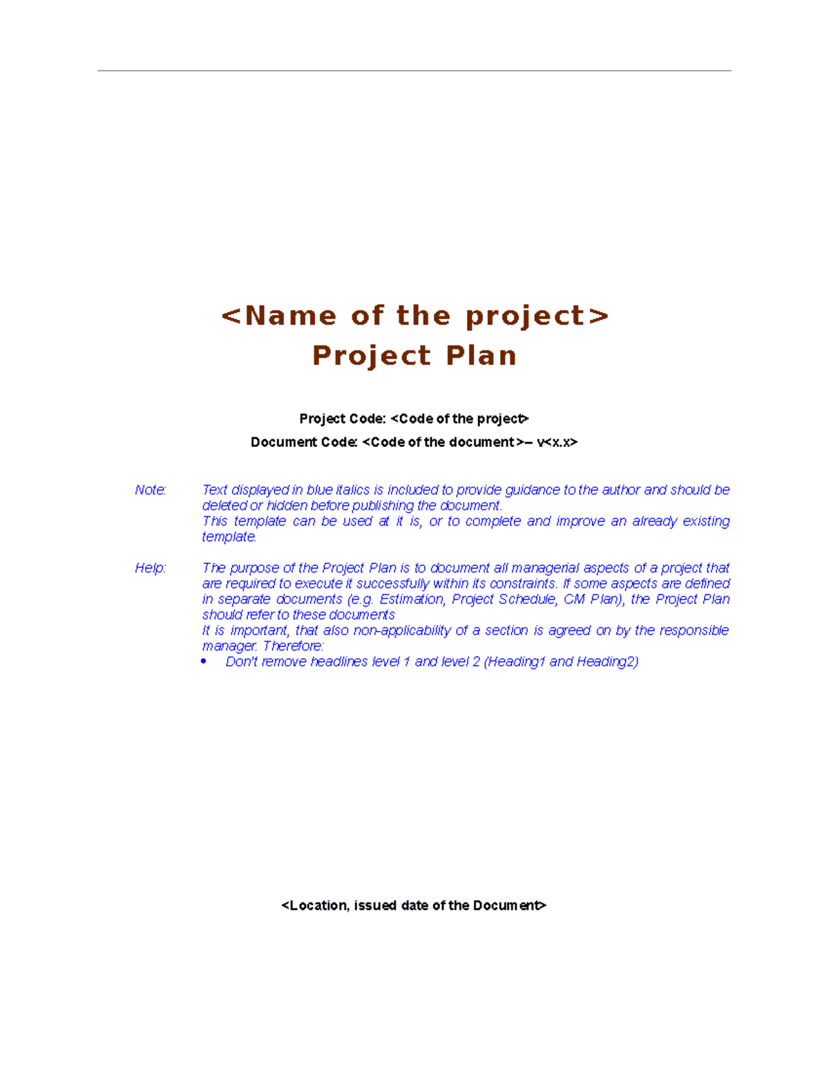 Template Project Plan - Project Plan Project Code: