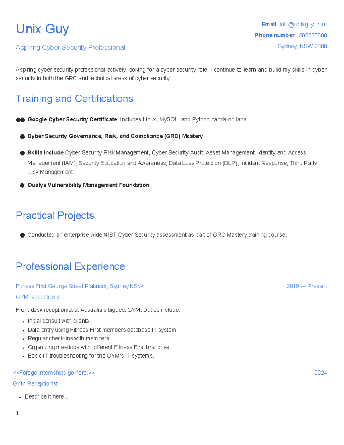 Unix guy resume template - Unix Guy Aspiring Cyber Security ...