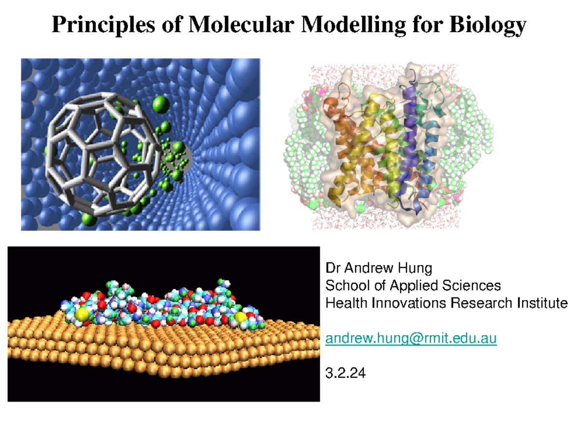 Lecture slides, lectures 6 - principles of molecular modelling for ...