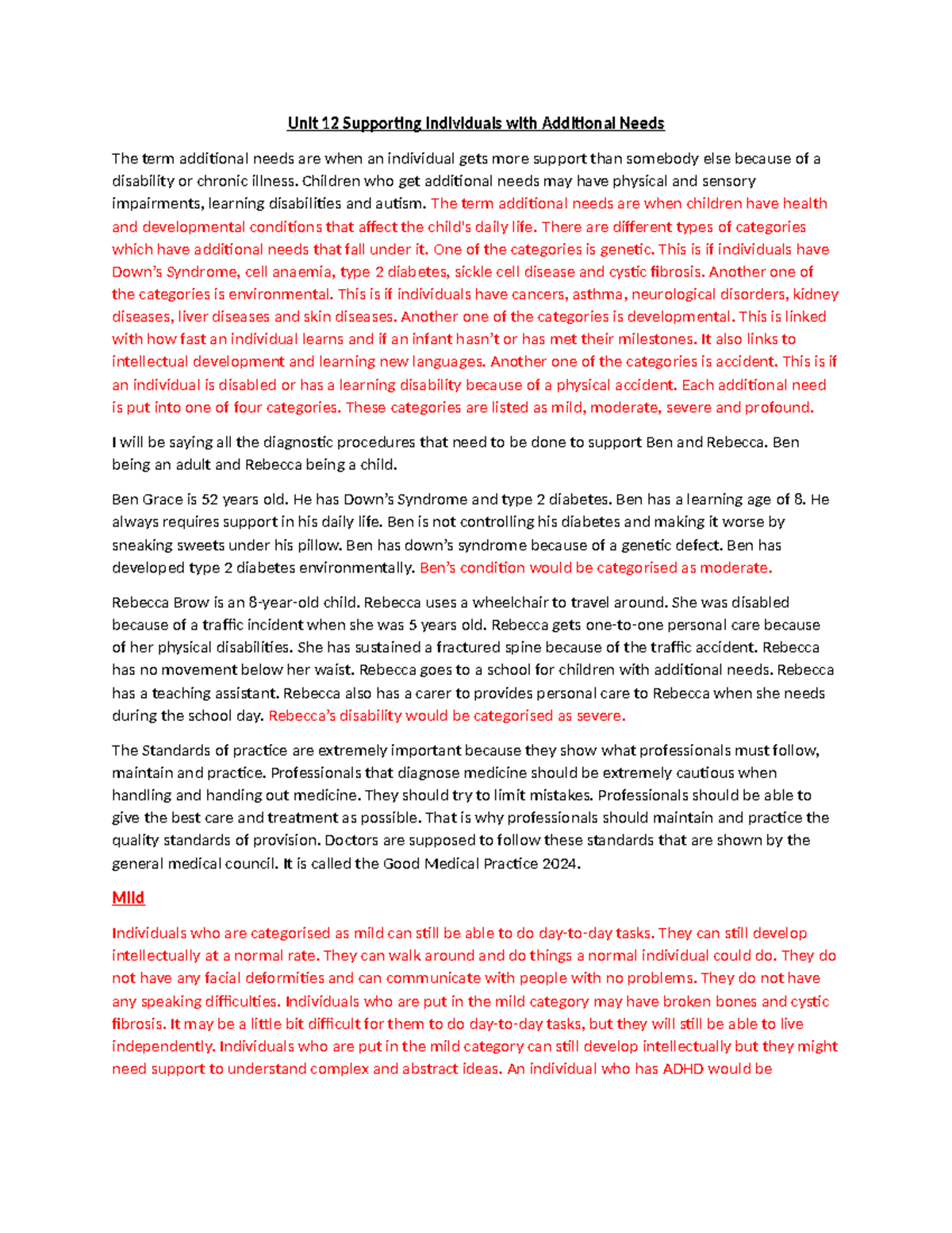 Unit 12 task 1. - Unit 12 Supporting Individuals with Additional Needs ...
