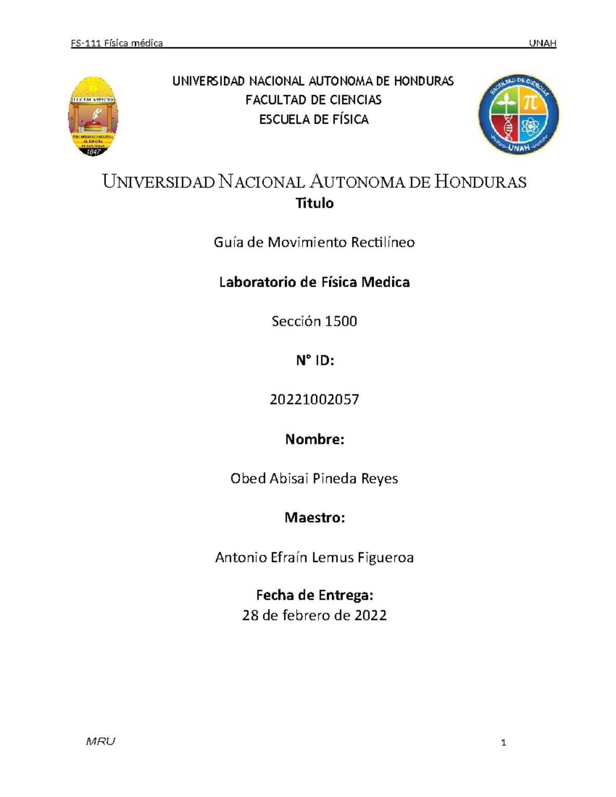 Guía 2 Movimiento Rectilíneo Uniforme- Obed Abisai Pineda Reyes ...