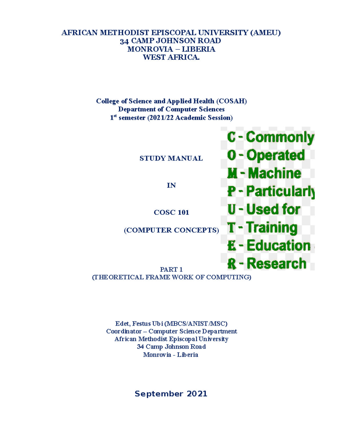 Computer Concepts (ICT 101) Study Materials - AFRICAN METHODIST ...
