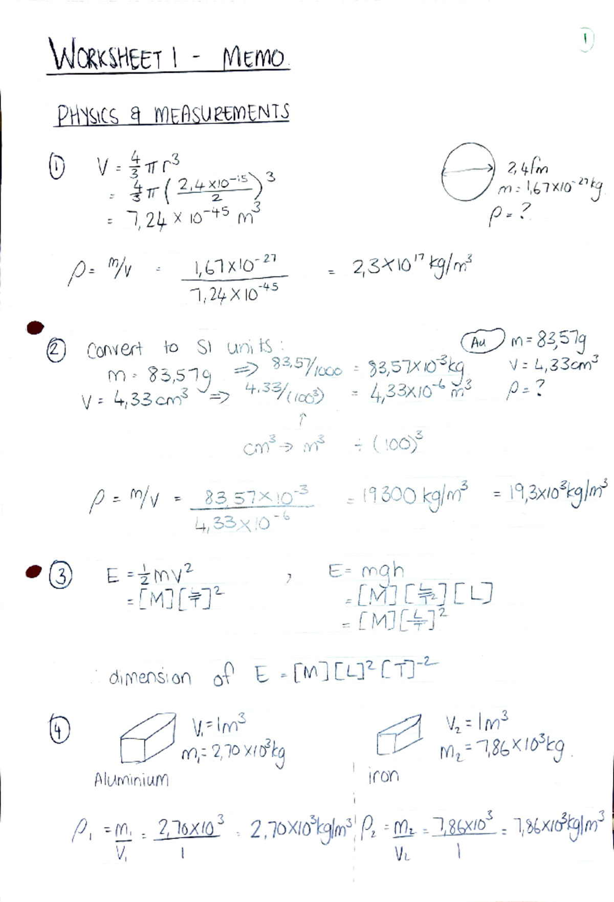 Worksheet 1 -Memo - memo - S151SHP - Studocu