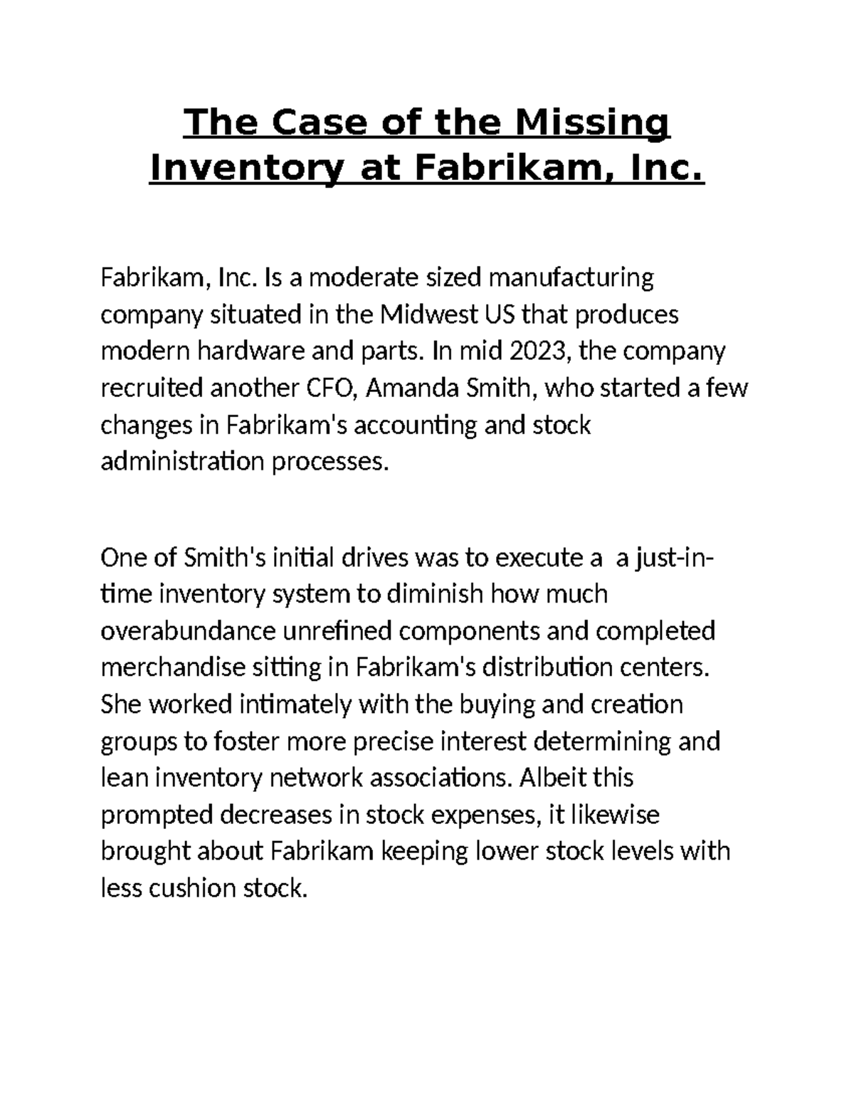 CASE Study 212618294 (AAA) - The Case of the Missing Inventory at ...