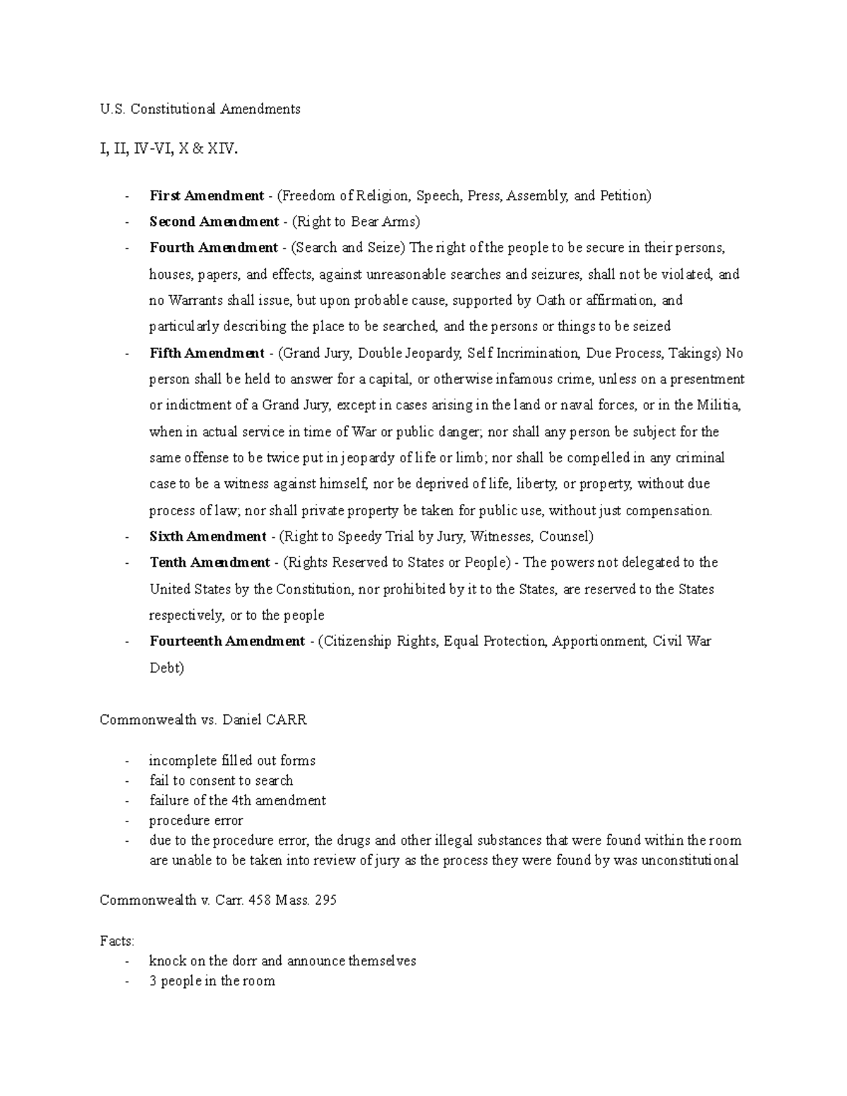 (1) U.S. Constitutional Amendments + Commonwealth vs. Daniel CARR - U ...
