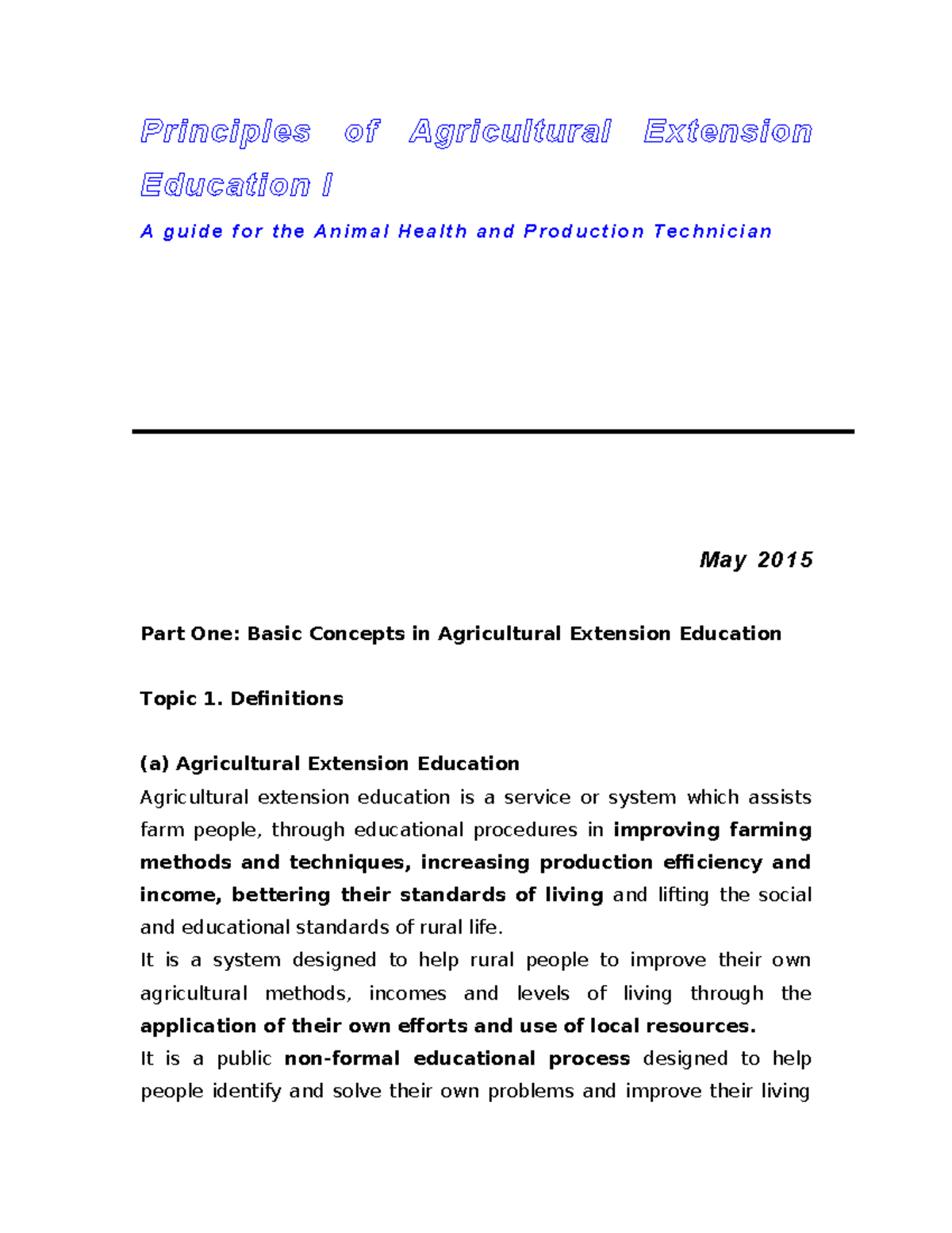 Extension II Notes-1-1 - Principles of Agricultural Extension Education ...