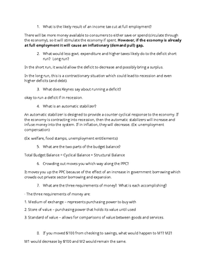 Final Exam Macro - CHAPTER 12 If the economy starts out with a balanced ...