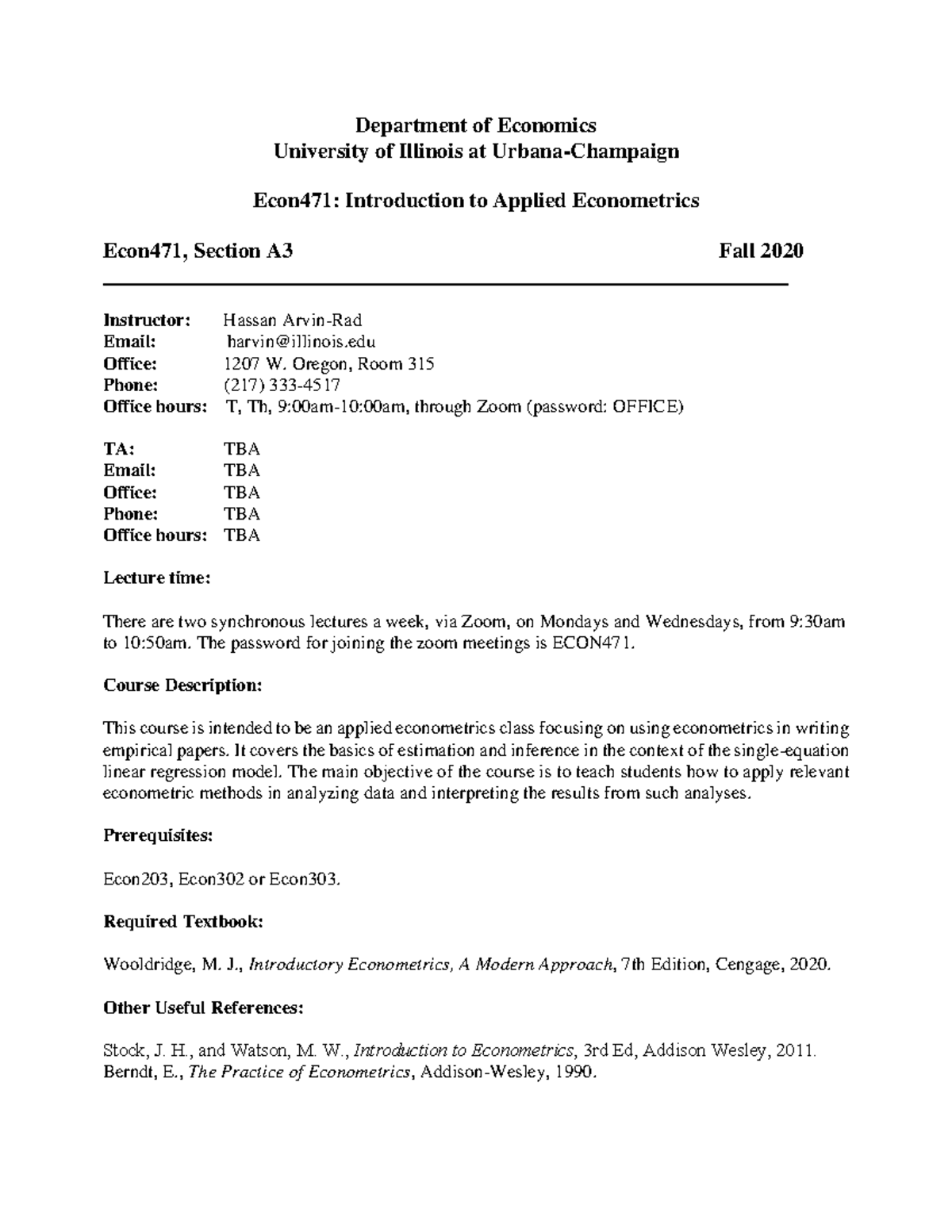 Econ471 syllabus fall20 A3 - Department of Economics University of ...