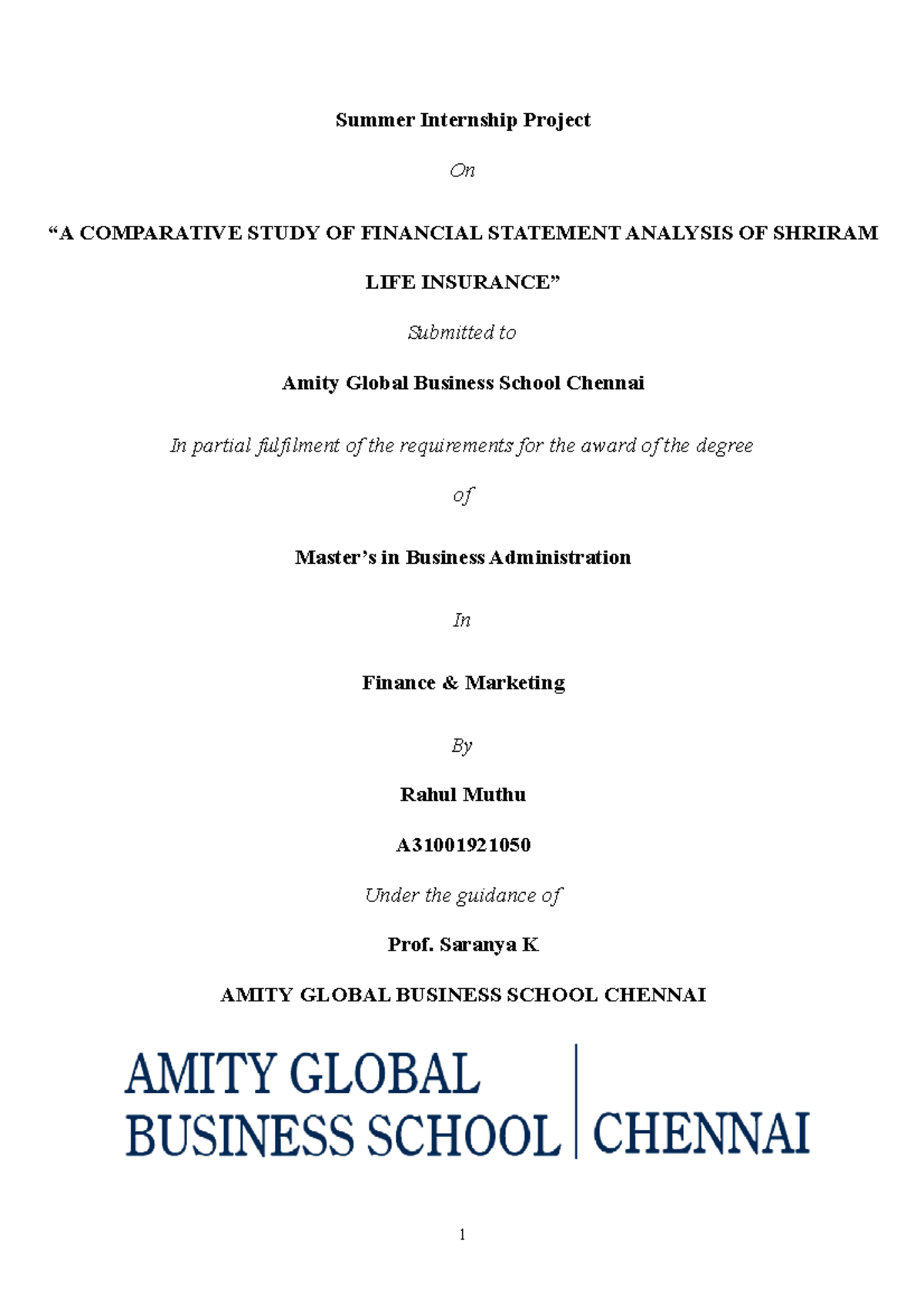 A Comparative Study OF Financial Statement Analysis OF Shriram LIFE ...