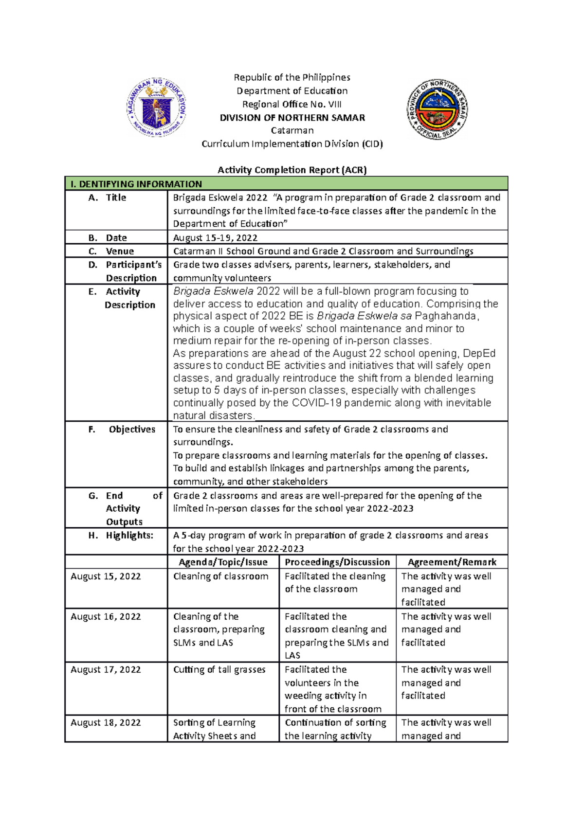 ACR - Hehe - Republic of the Philippines Department of Education ...