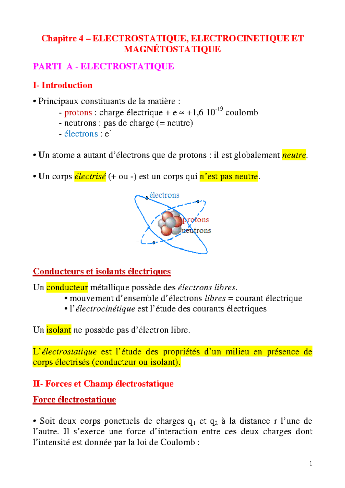 Chap 4 Electrocité et magnétisme SVTU S2 - Chapitre 4 – ELECTROSTATIQUE ...