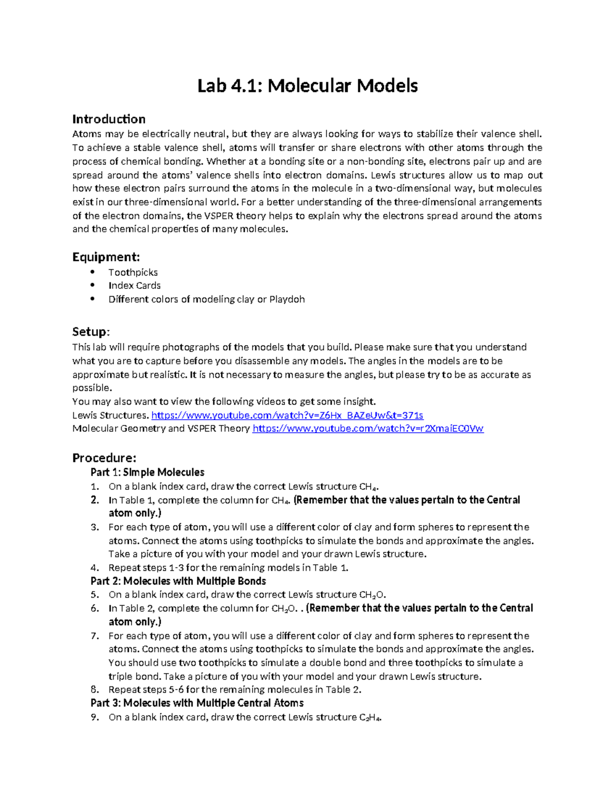 Lab 4.1: Building and Understanding Molecular Models - Lab 4: Molecular ...
