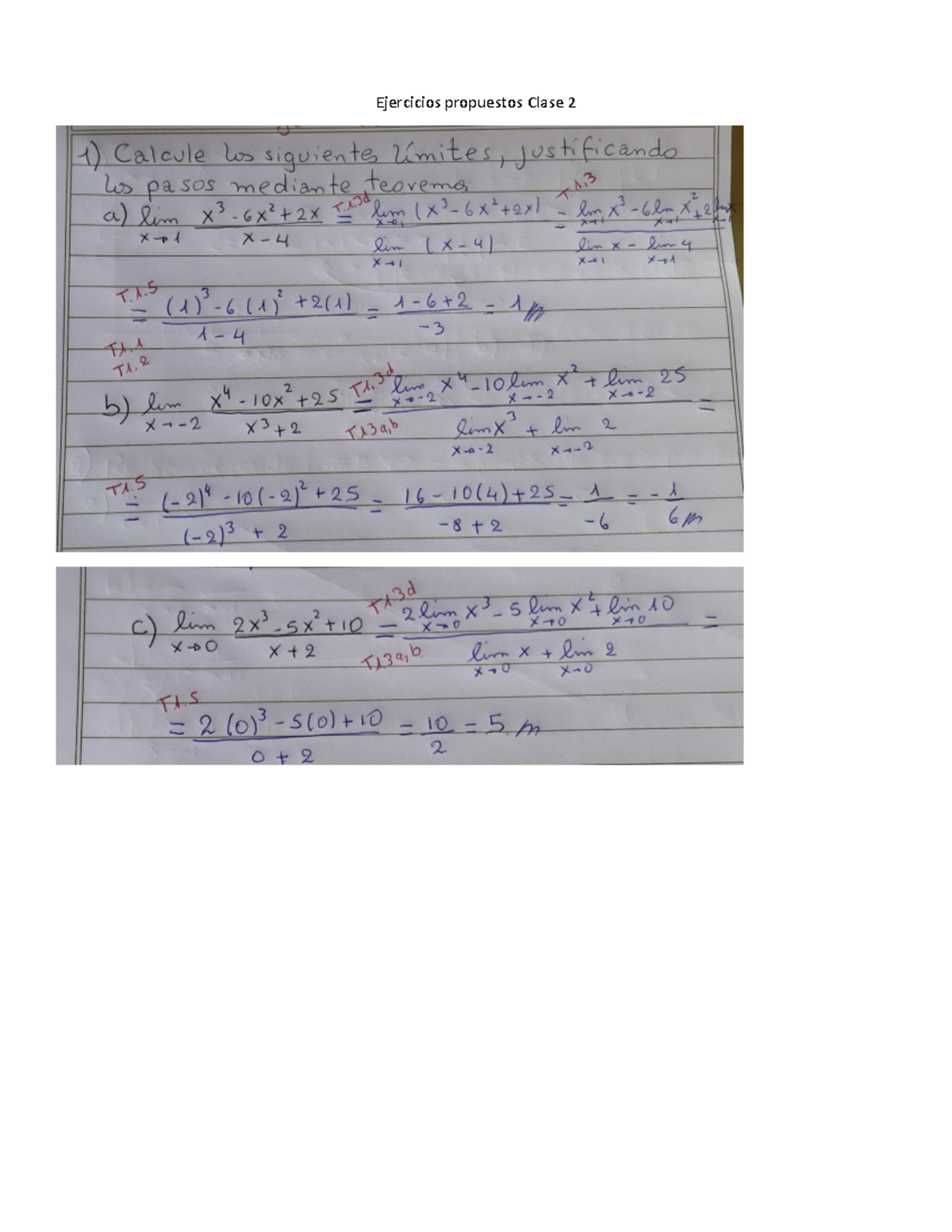 Ejercicios propuestos Clase 2 - Cálculo en una Variable - Ejercicios propuestos Clase Con x≠ 1 ...