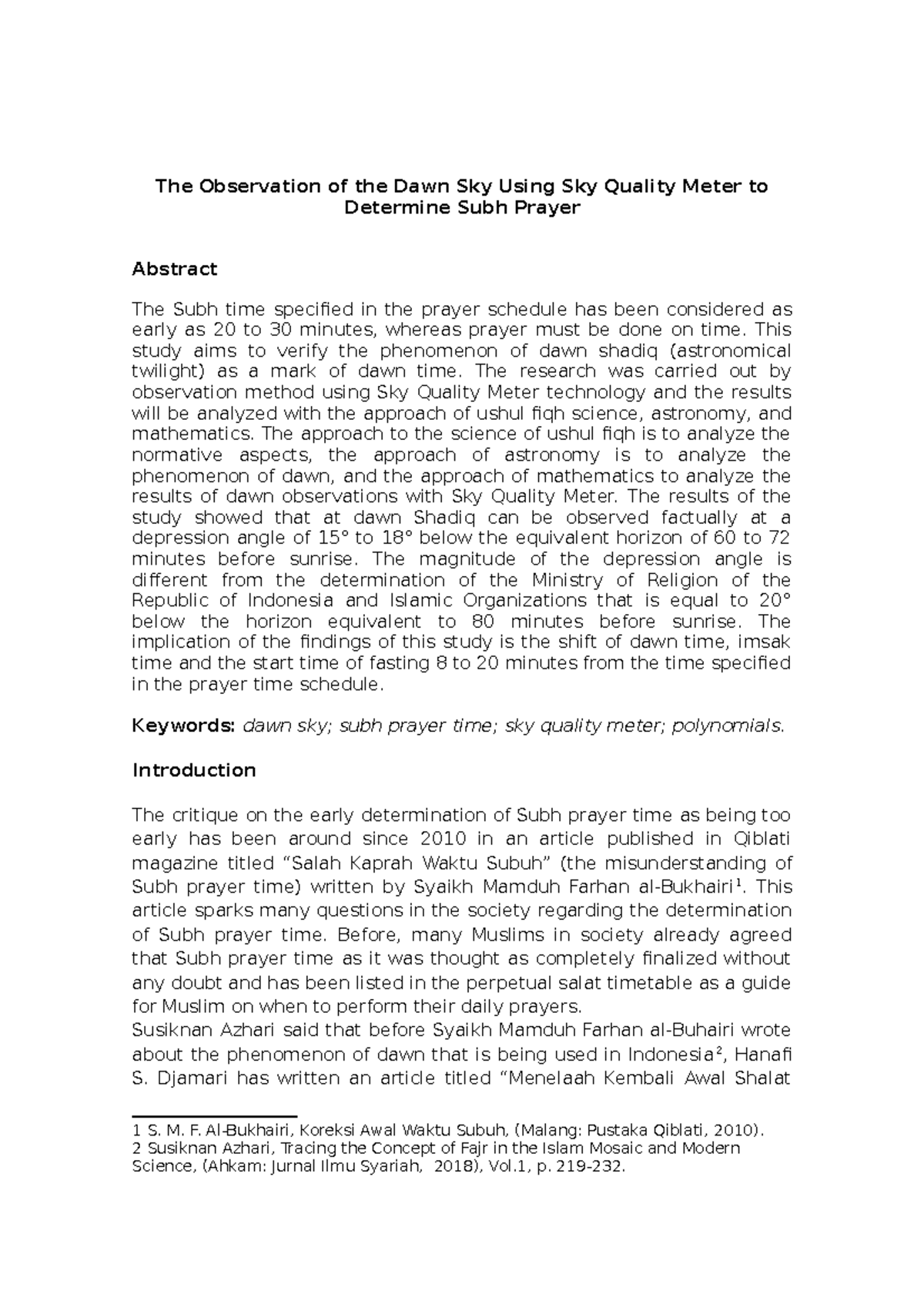 The Observation of the Dawn Sky Using Sky Quality Meter to Determine ...