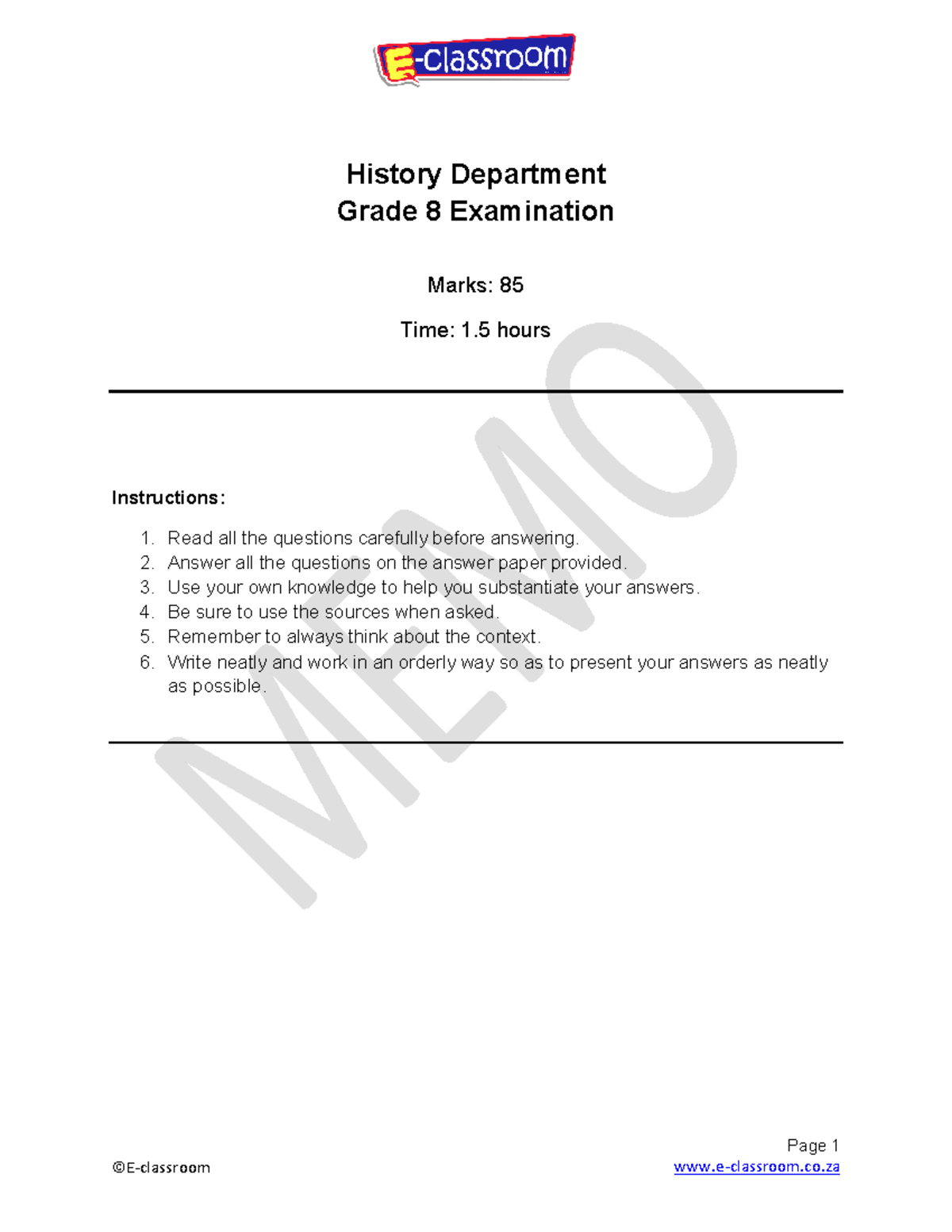 Gr08 history term2 pack01 practice paper memo - Page 1 History ...