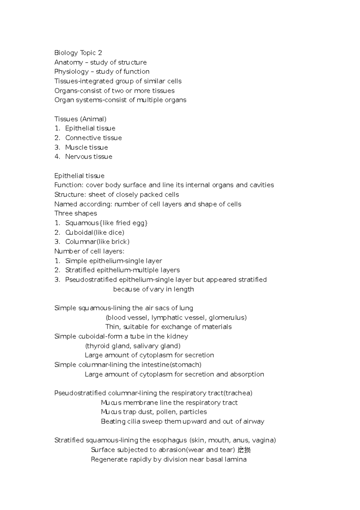 Biobio - fds - Biology Topic 2 Anatomy – study of structure Physiology ...