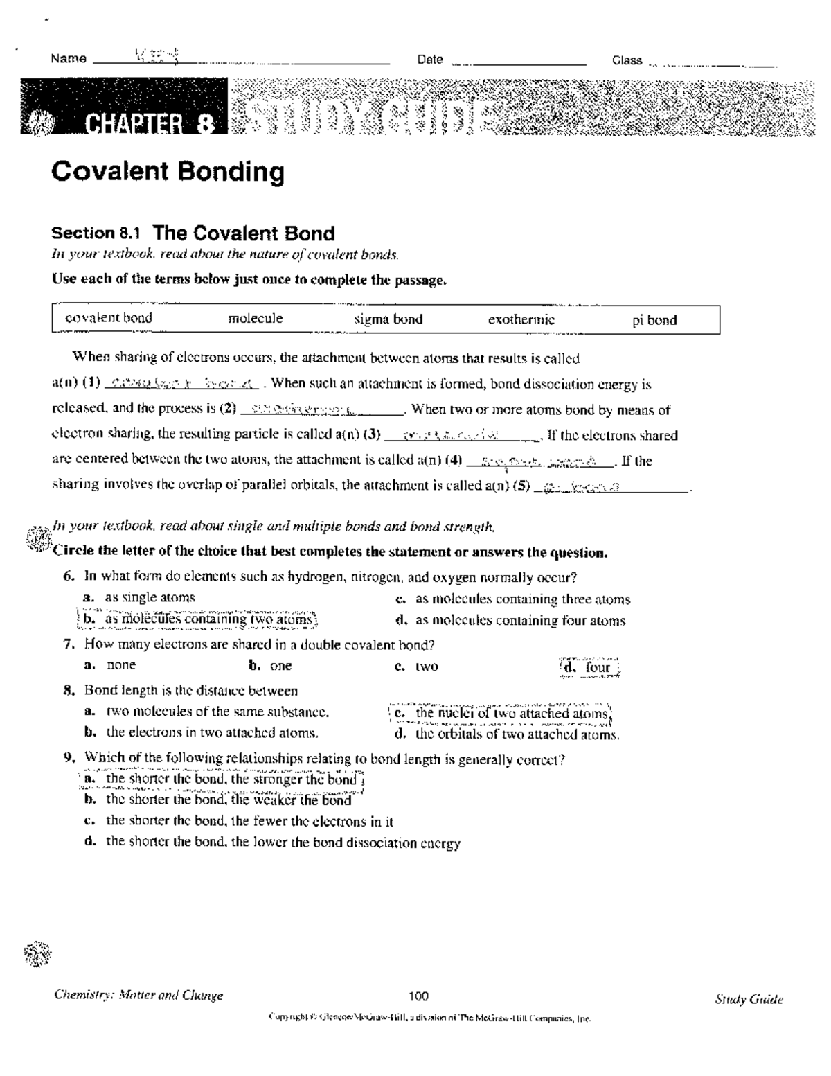 Covalent Bonding SG Answers - Studocu