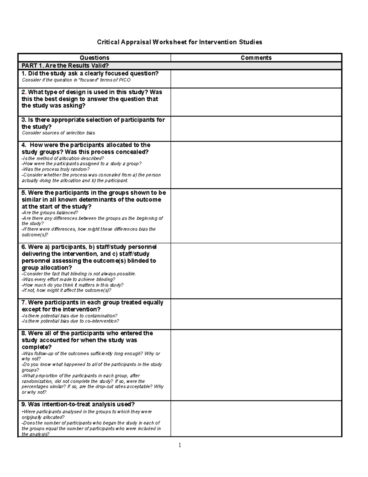 Critical Appraisal Worksheet (Intervention Studies) - Critical ...