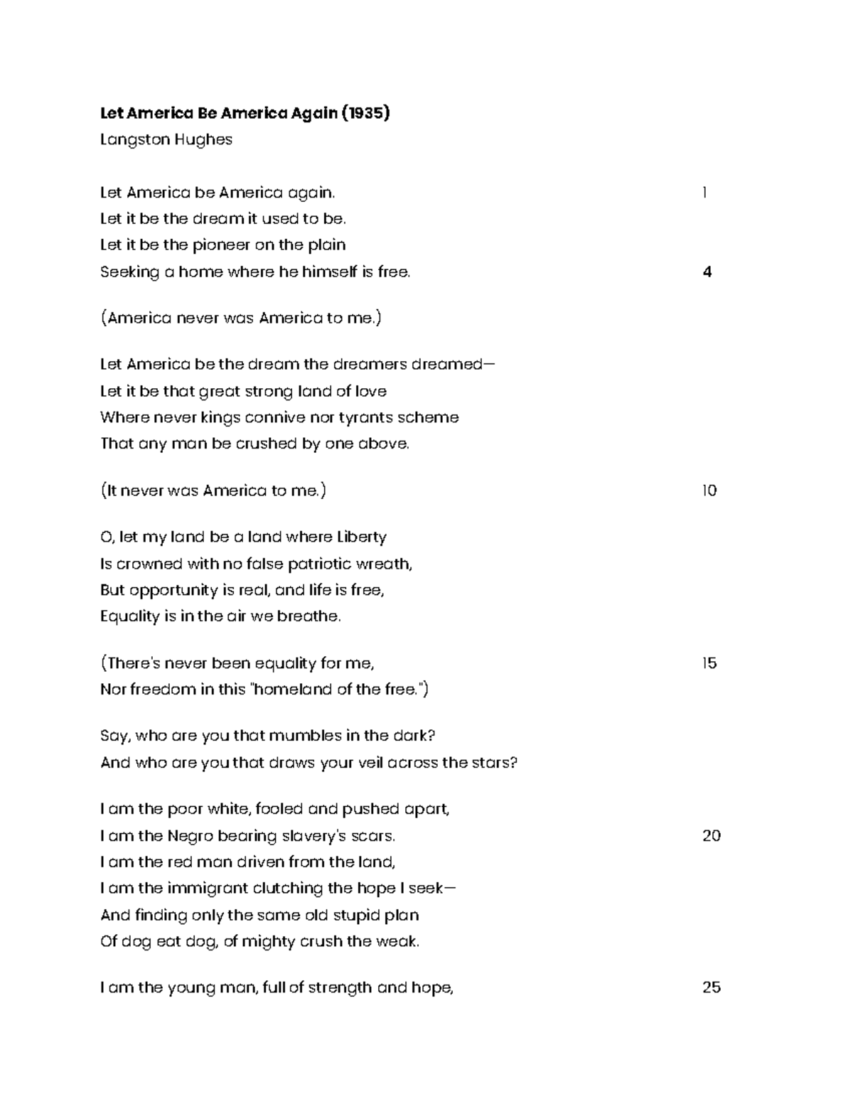 Seminar - Copy of Let America Be America Again (1935) - Studocu