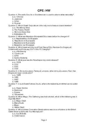 CPE305 Quiz 9 - Practice quiz - CPE: Document Question 1: Category: Art ...