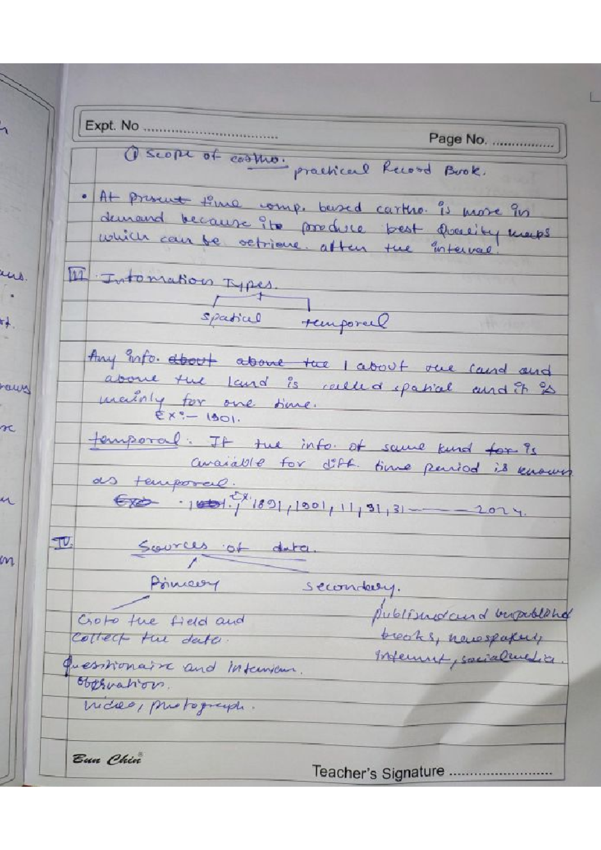 Cartography nature and scope - Expt. No Page No. P Scope of castho ...