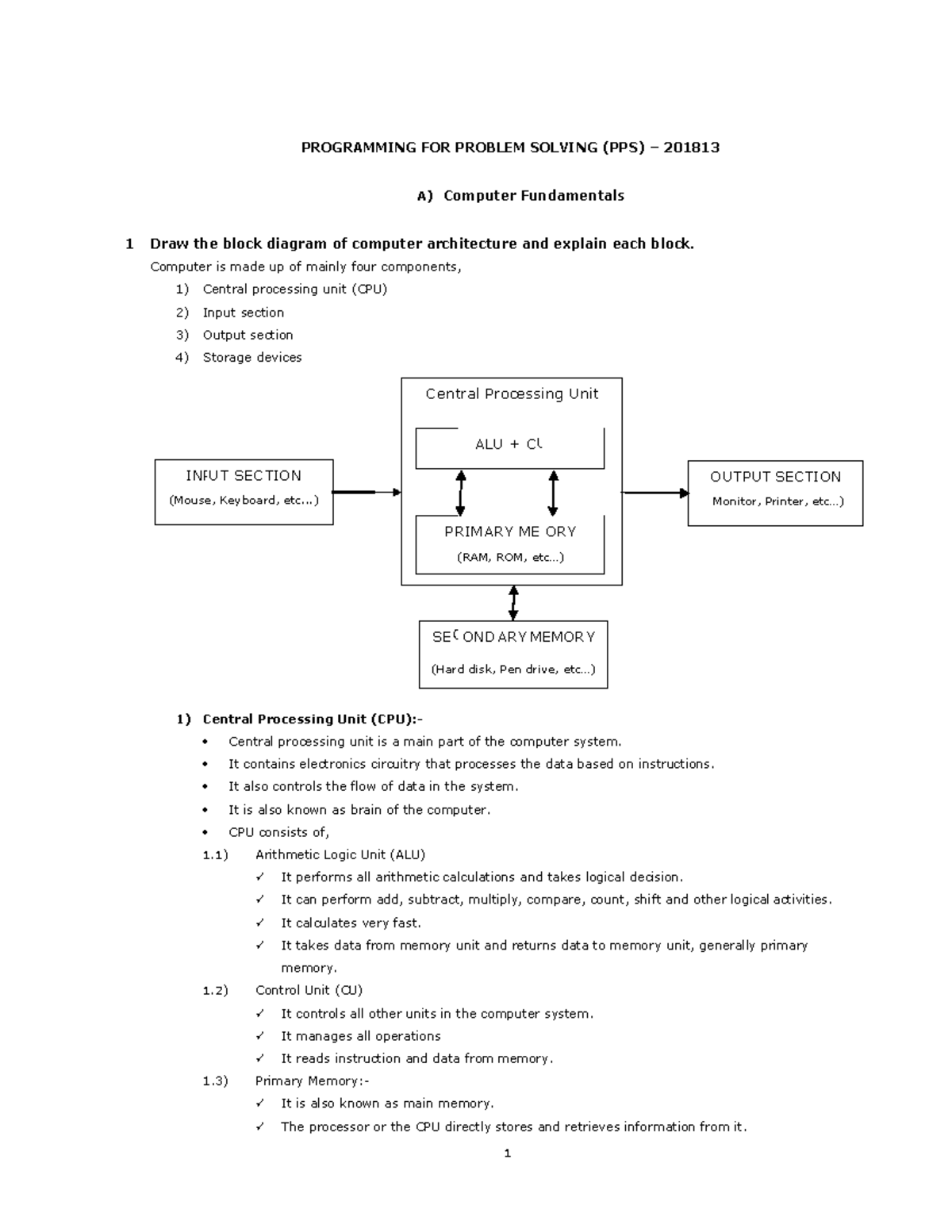PPS Material (Vidhyadeep) - P C U M ( PROGRAMMING FOR PROBLEM SOLVING (PPS) – 201813 A) Computer ...