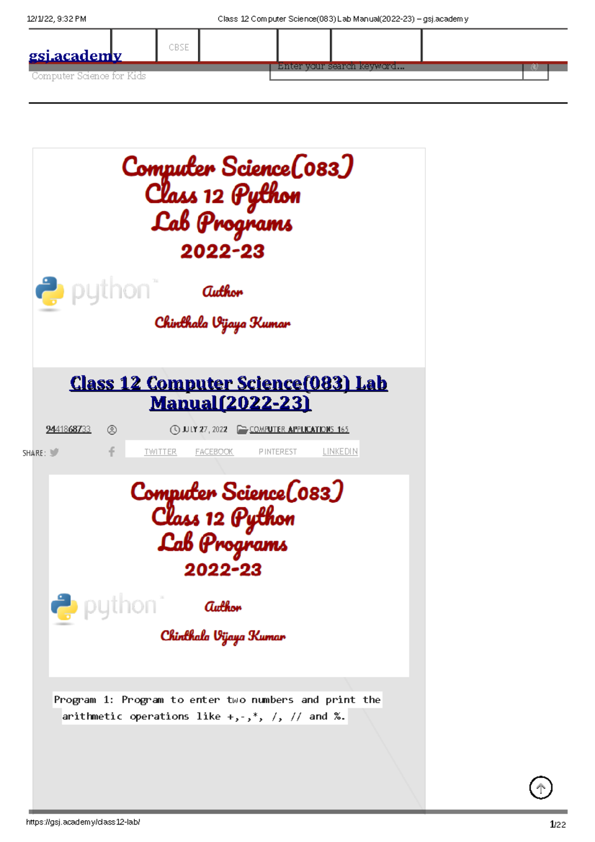 Class 12 Computer Science(083) Lab Manual(2022-23) – gsj - Enter your search keyword... gsj ...