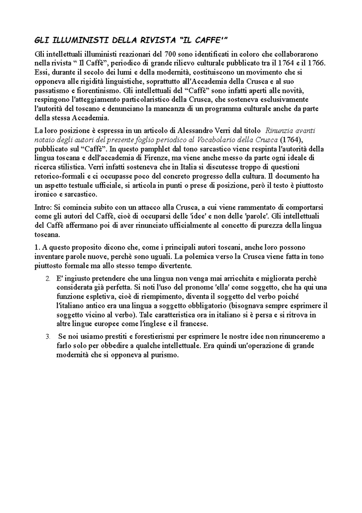 Gli illuministi del Caffè - GLI ILLUMINISTI DELLA RIVISTA “IL CAFFE ...