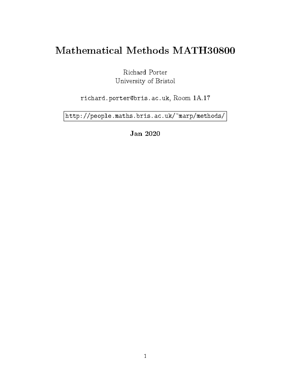 Mm - lecture notes - Mathematical Methods MATH Richard Porter ...