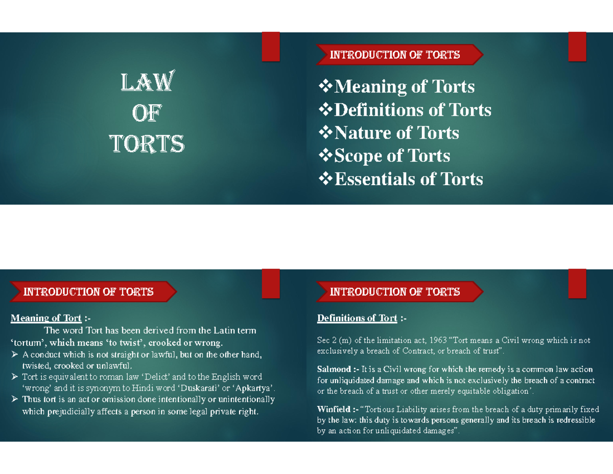 Introduction Of Torts, Deffnition Of Torts, Meaning and Essentials ...