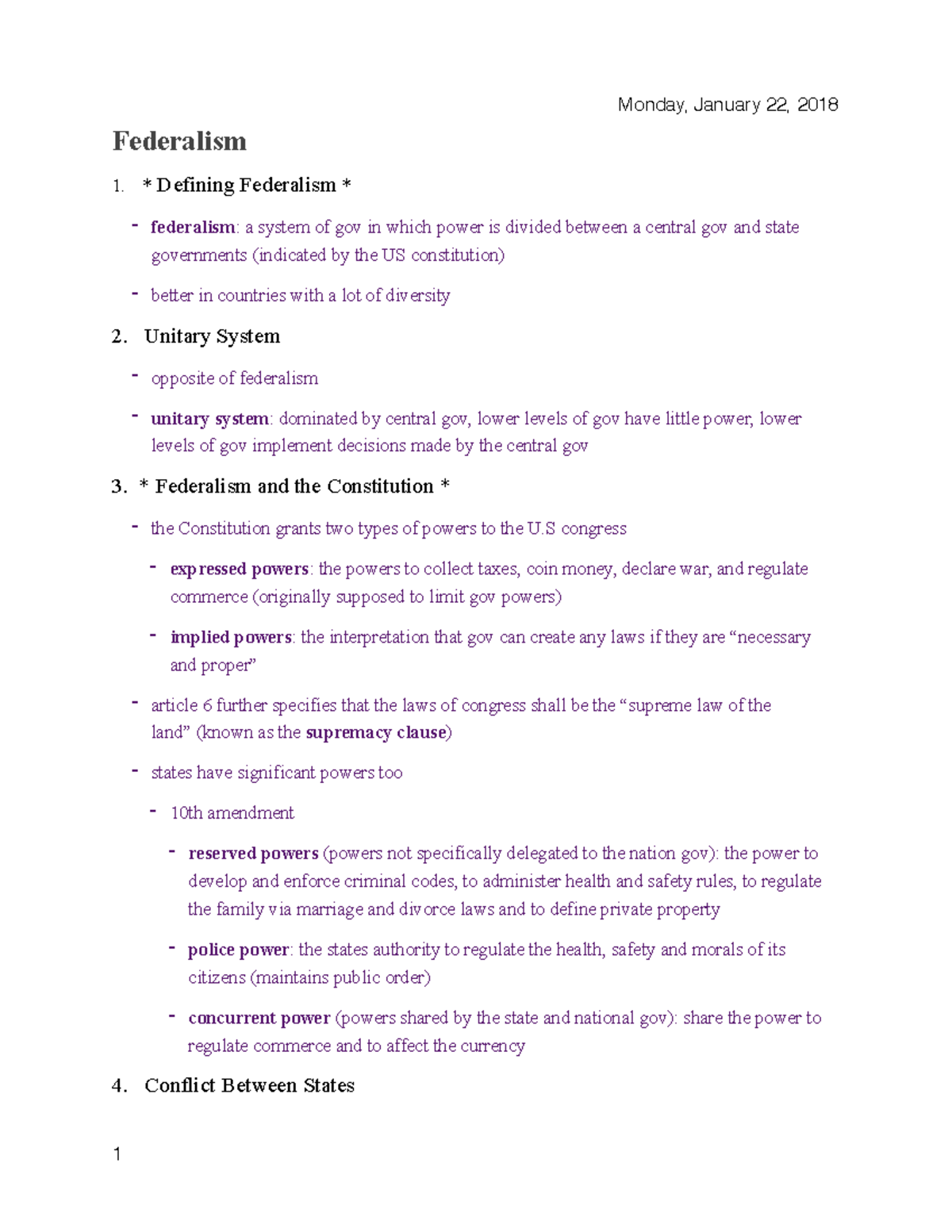 Ch. 3 POLS PDF - notes - Federalism 1. * Defining Federalism ...