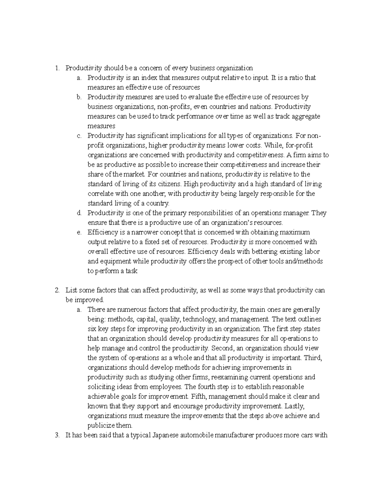 BUS5-140 Chapter 2 Discussion - Productivity should be a concern of ...