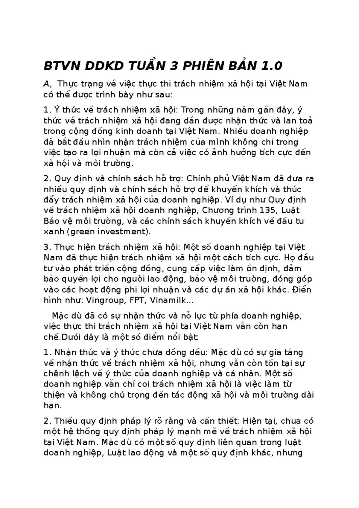 Btvn ddkd tuần 3 - BTVN DDKD TUẦN 3 PHIÊN BẢN 1. A, Thực trạng về việc ...