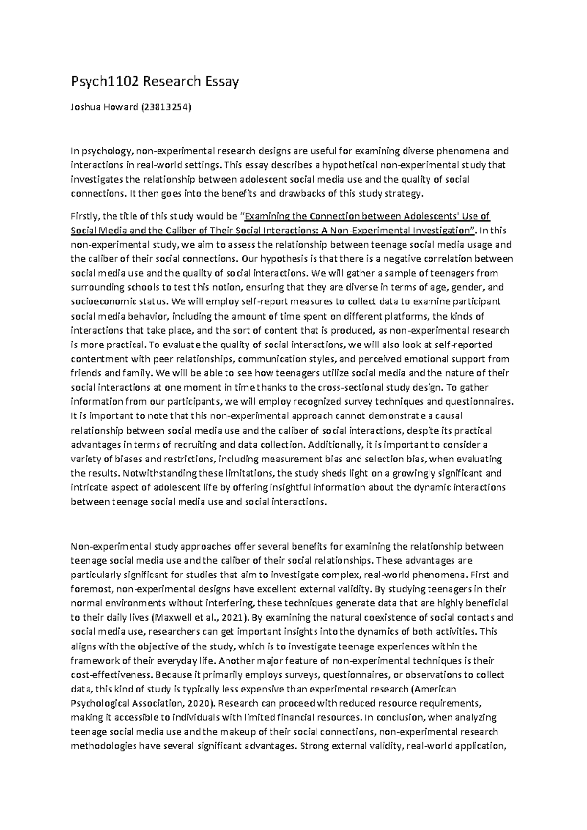 Psych 1102 Research Essay - Psych1102 Research Essay Joshua Howard ...