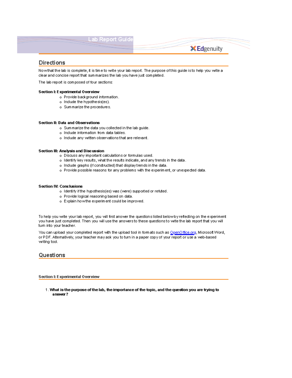 Lab Report Guide - I need help - Directions Now that the lab is ...