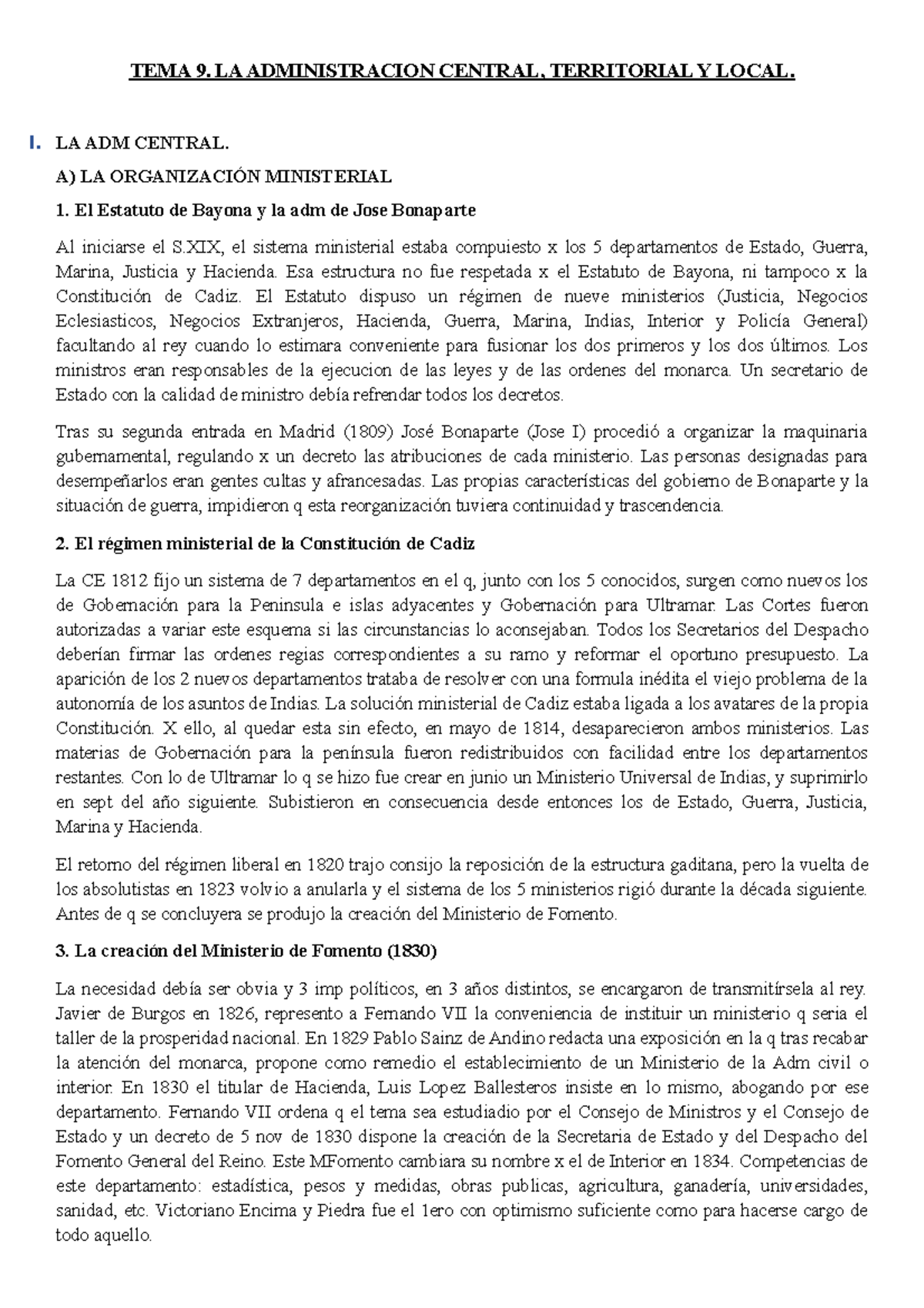 TEMA 9 RESUMEN HISTORIA - TEMA 9. LA ADMINISTRACION CENTRAL ...