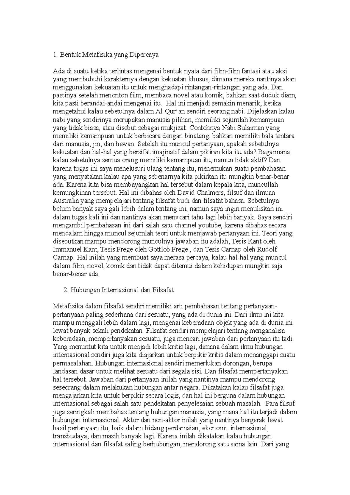 Metafisika dan Hubungan Internasional - Bentuk Metafisika yang ...