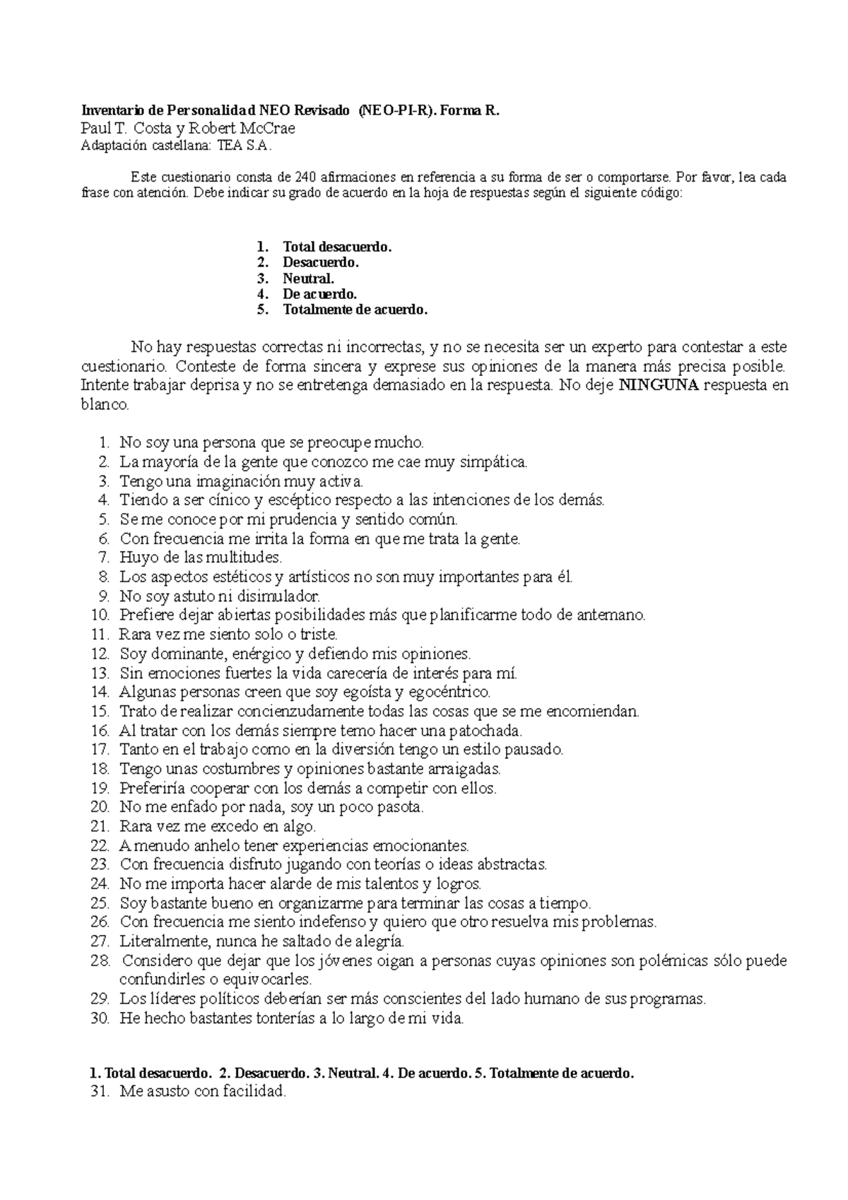 NEO·PI-R (TEA) - evaluación de personalidad - Inventario de ...