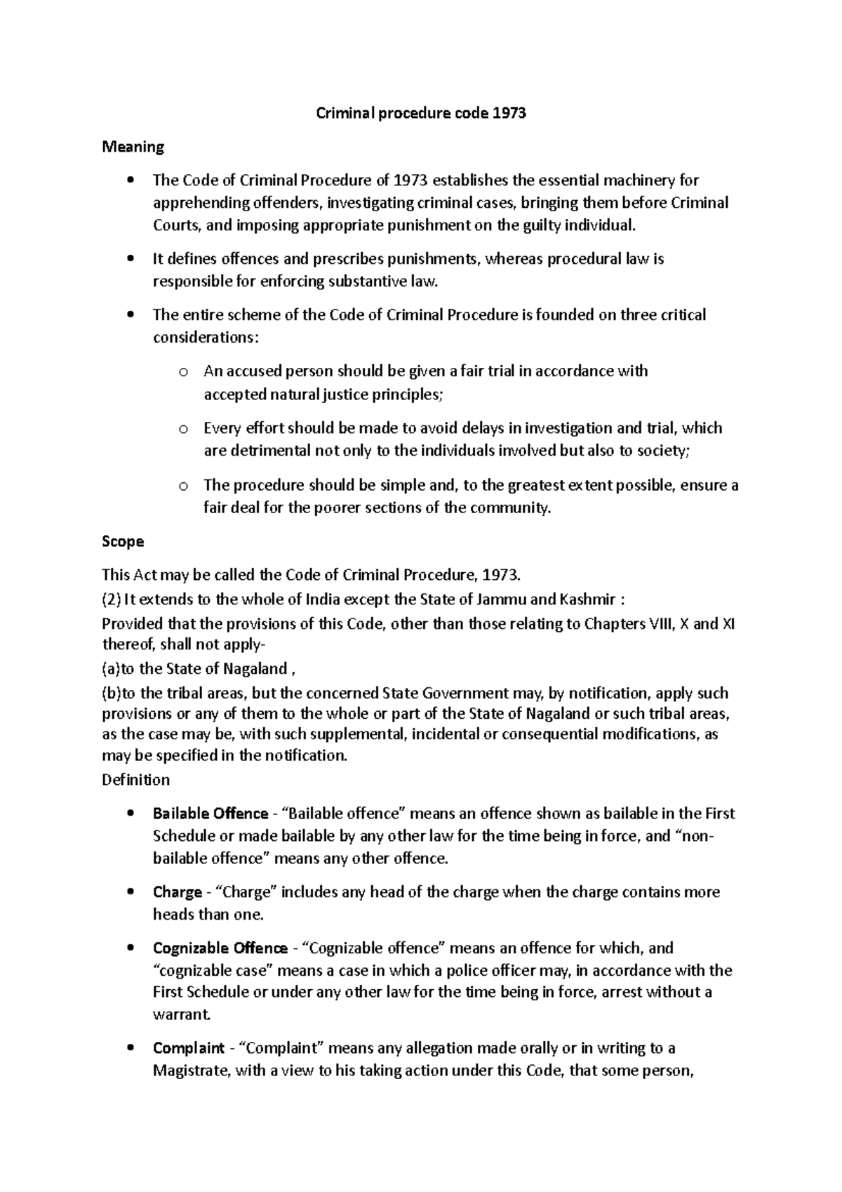 Criminal procedure code 1973-1 - Criminal procedure code 1973 Meaning The Code of Criminal - Studocu