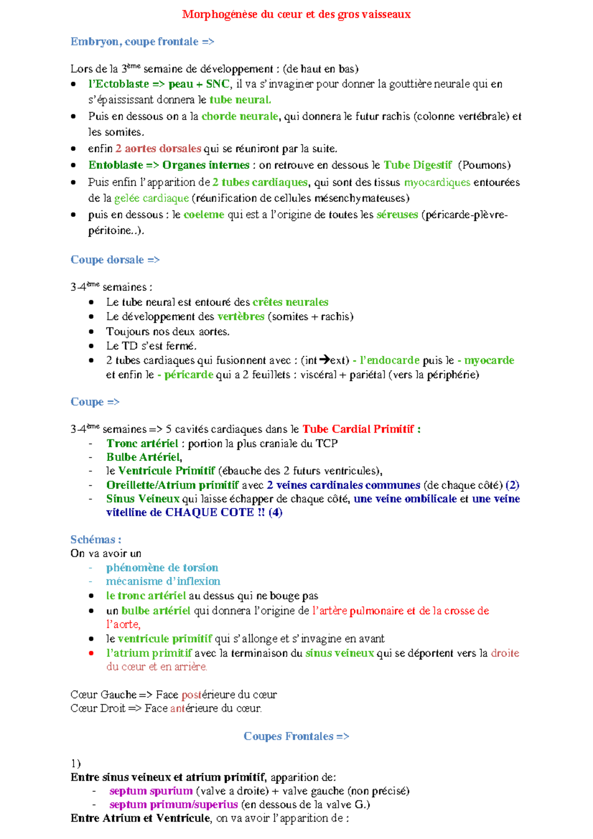 Morphogenese coeur - Anatomie - Morphogénèse du cœur et des gros ...